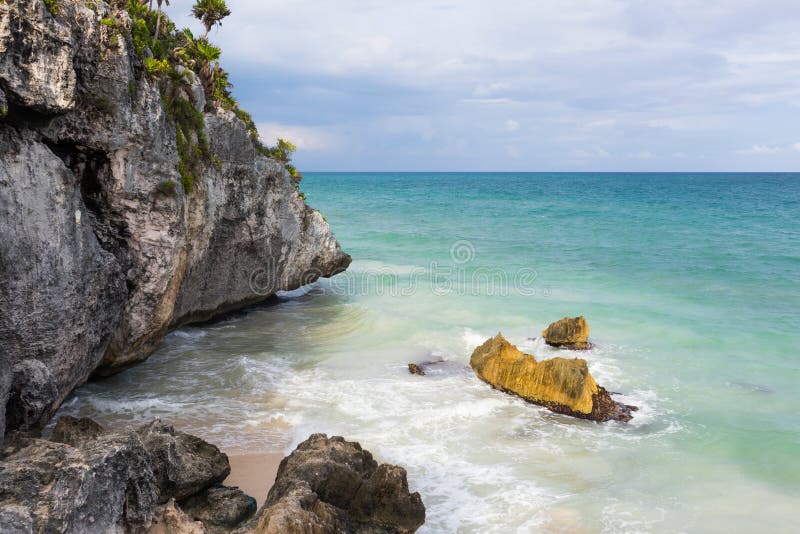Cliff and Beach in Tulum, Mexico Stock Photo - Image of beautiful ...