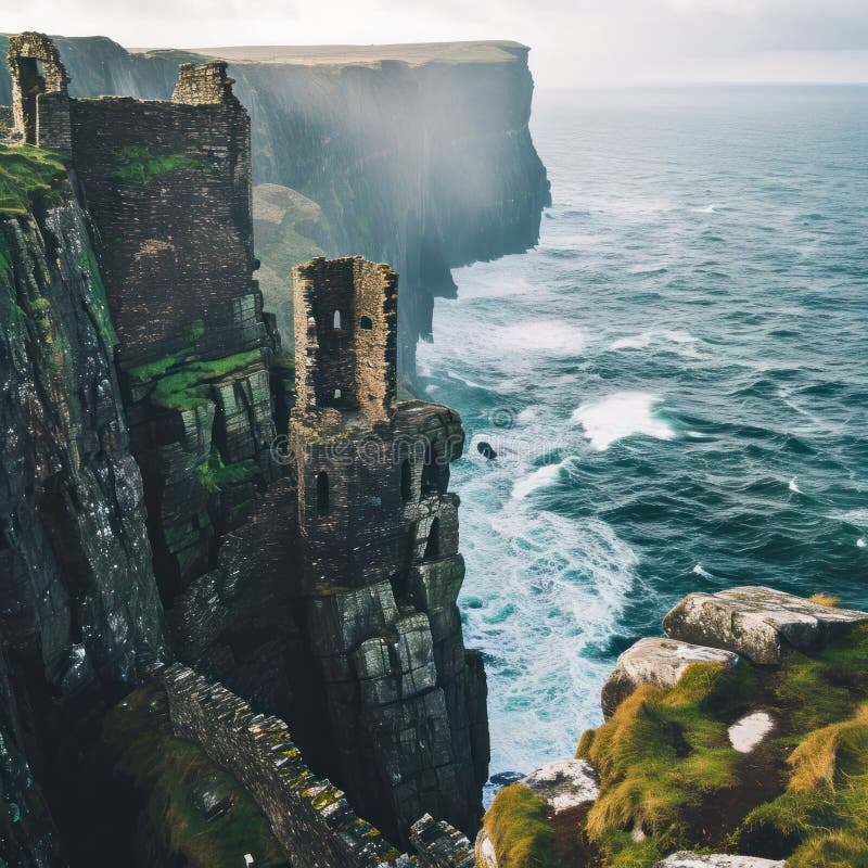 A Cliff with a Castle on it Stock Illustration - Illustration of rock ...