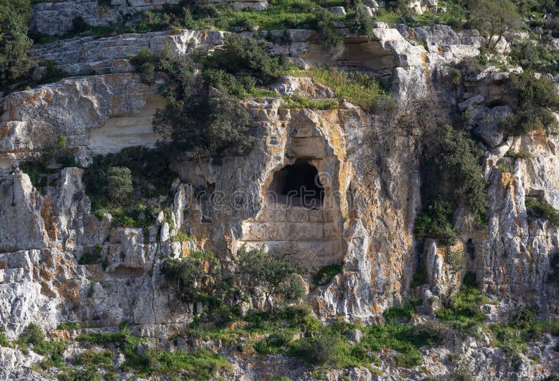 Cliff with Cave Opening and Greenery Stock Image - Image of nature, stone: 373379441