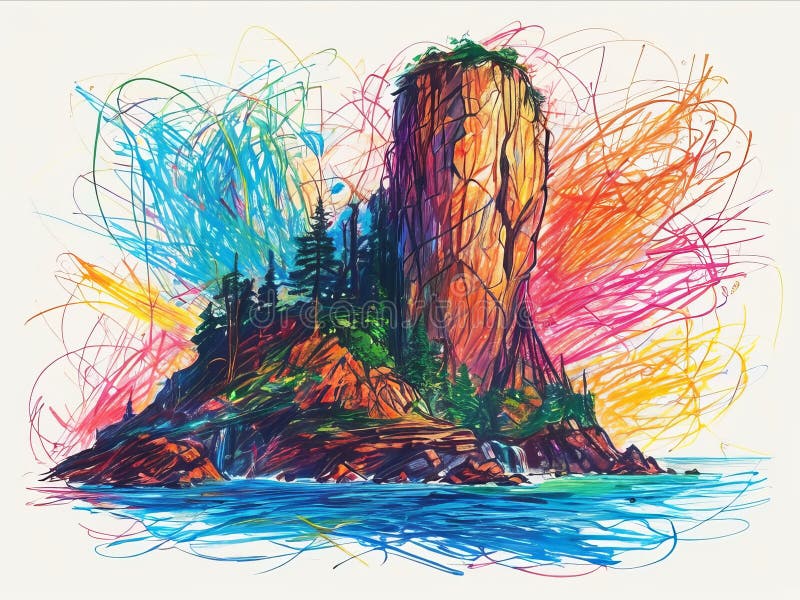 Cliff in Chaotic Wax Crayon Drawing Style Stock Photo - Image of ...