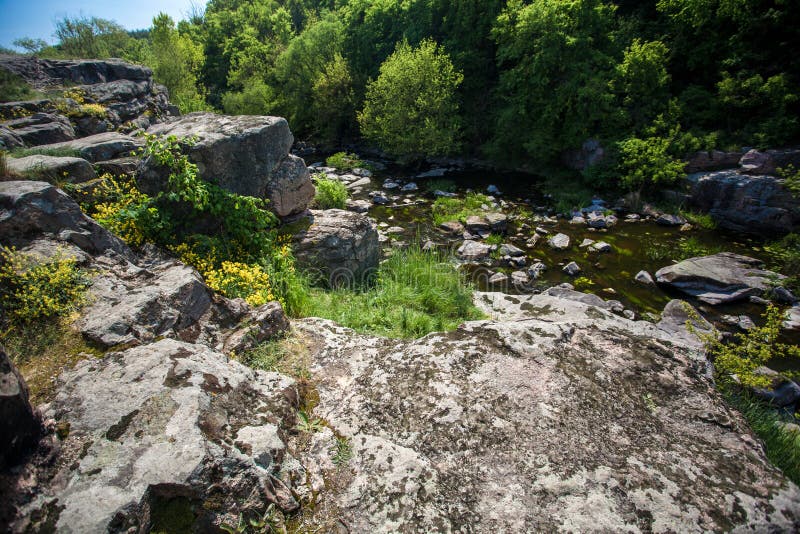 Cliff on Fast Mountain River and Forest Stock Image - Image of land ...