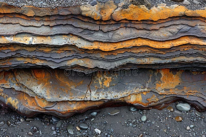 Striated Rock Layers of the Earth Forming a Cliff Face with Pebbles at ...