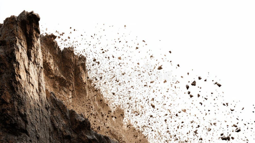 Cliff Fragments Falling Off a Mountain Minimal on White Stock Image ...