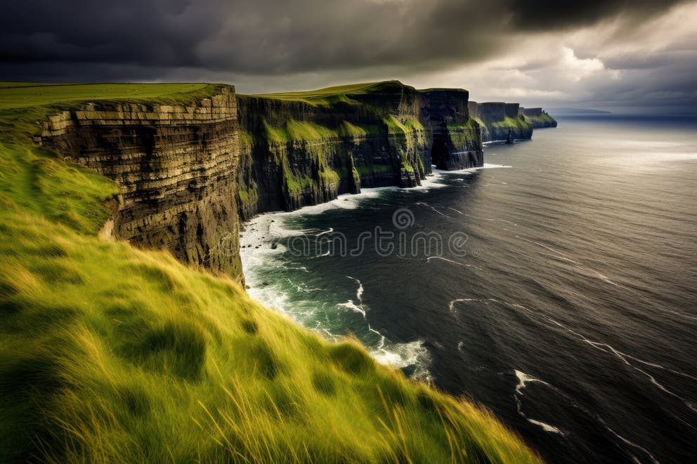 A Cliff with Grass and Water Stock Photo - Image of cape, outdoor ...