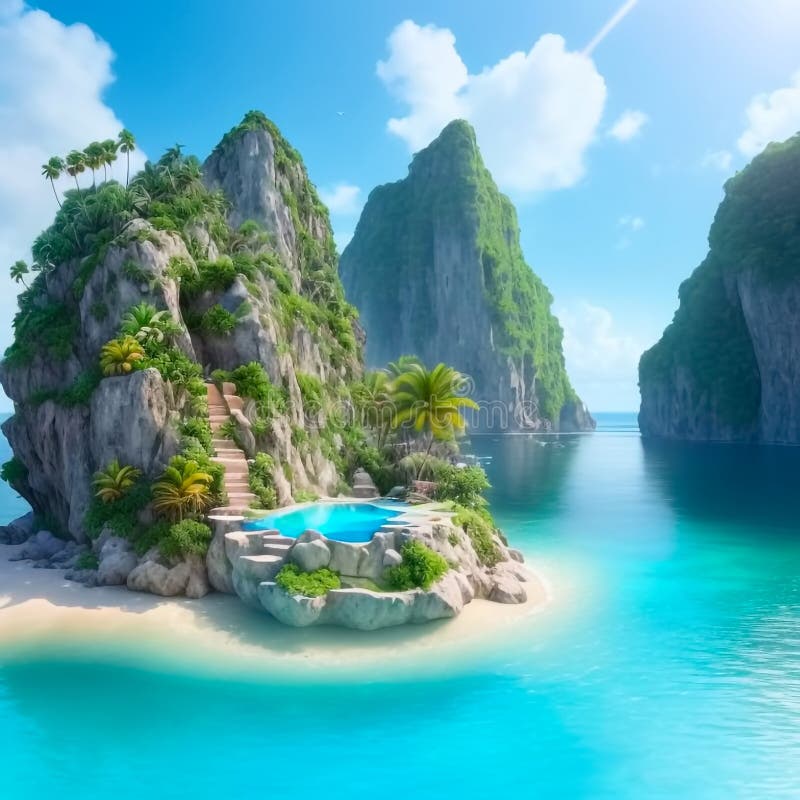 Cliff Hanging Floating Island. Underwater Life Stock Illustration ...