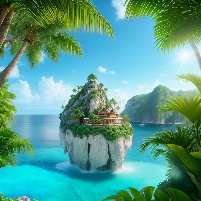 Cliff Hanging Floating Island. Generative AI Stock Illustration ...