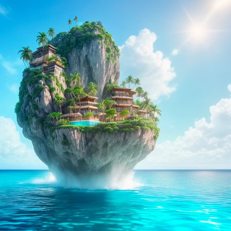 Cliff Hanging Floating Island. Generative AI Stock Illustration ...