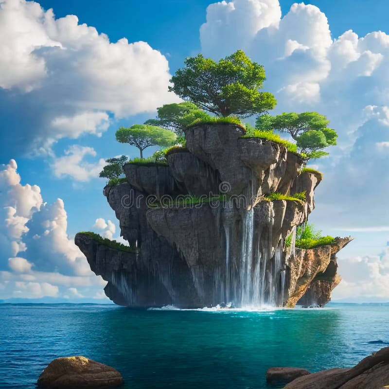 Cliff Hanging Floating Island. Generative AI Stock Illustration ...