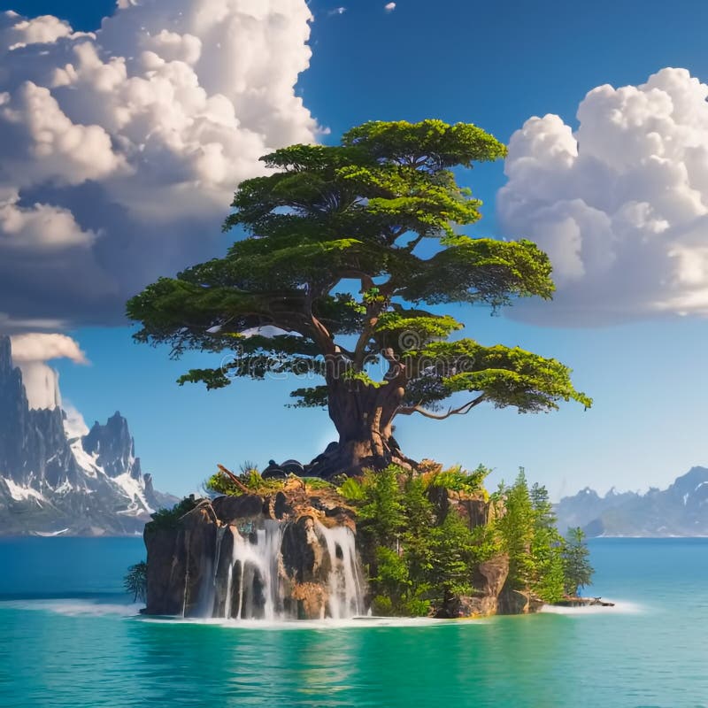 Cliff Hanging Floating Island. Generative AI Stock Illustration ...