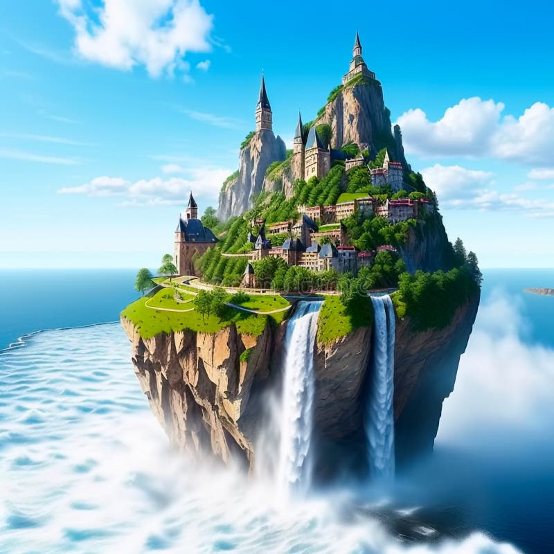 Cliff Hanging Floating Island. Generative AI Stock Image - Image of ...