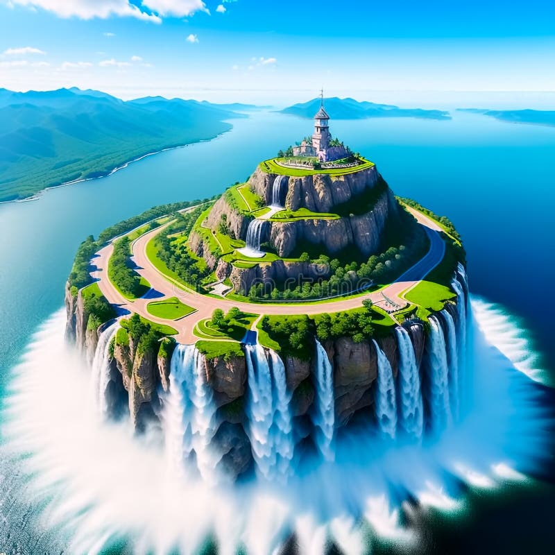 Cliff Hanging Floating Island. Generative AI Stock Image - Image of ...