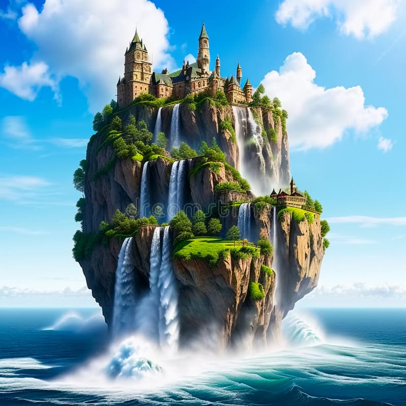 Cliff Hanging Floating Island. Generative AI Stock Image - Image of ...