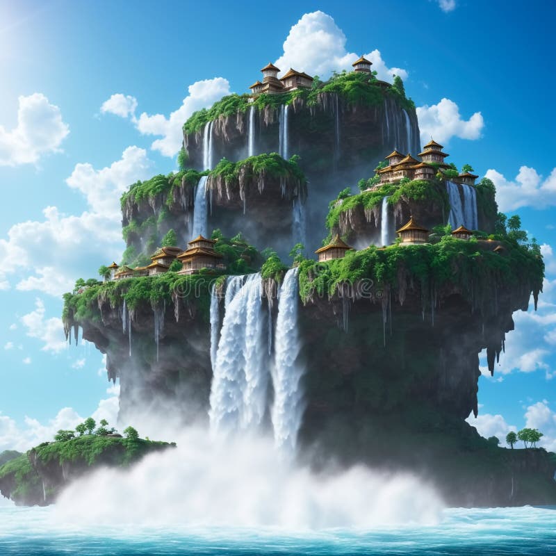 Cliff Hanging Floating Island. Generative AI Stock Illustration ...