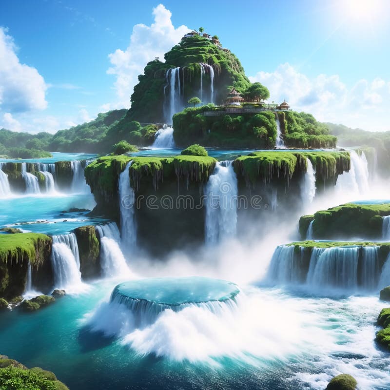 Cliff Hanging Floating Island. Generative AI Stock Illustration ...