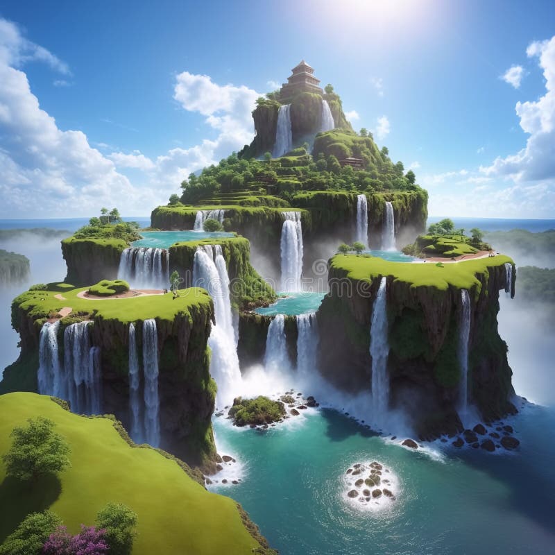 Cliff Hanging Floating Island. Generative AI Stock Illustration ...