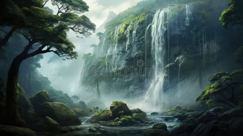 Cliff Jungle Tree Illustration Stock Illustration - Illustration of ...