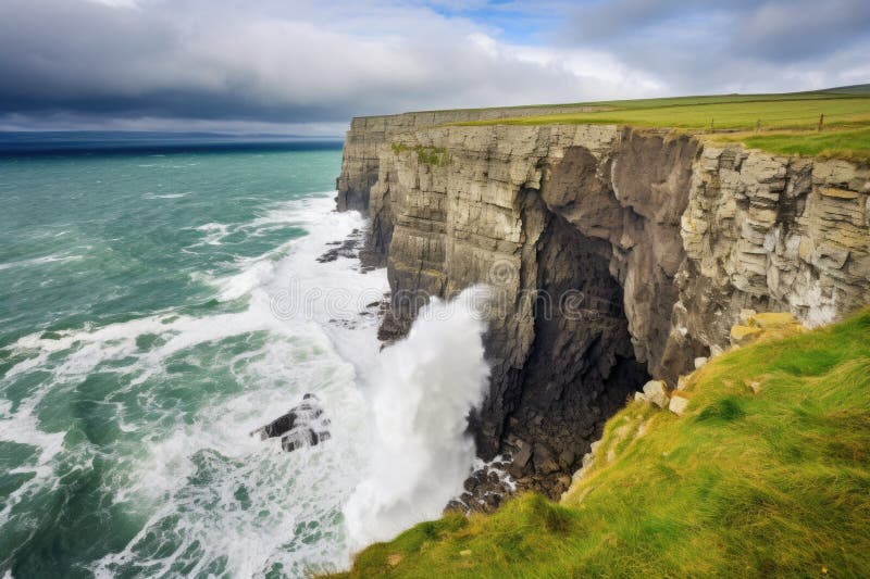 Cliff Ledge Overlooking a Raging Sea Stock Illustration - Illustration ...