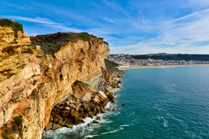 Cliff Over City Nazare Portugal Stock Photos - Free & Royalty-Free ...