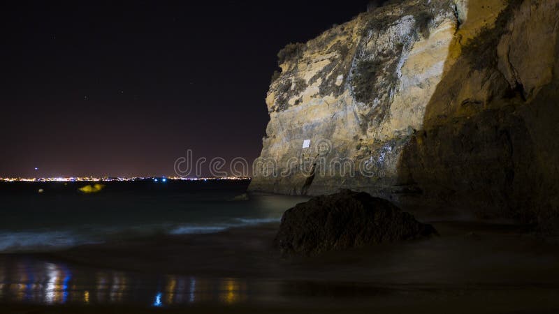 Cliff at the night stock image. Image of portugal, wave - 80761853