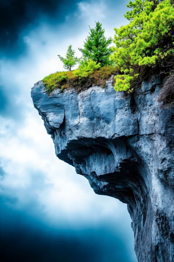 A Rock Formation with Trees Growing Out of it Stock Image - Image of ...