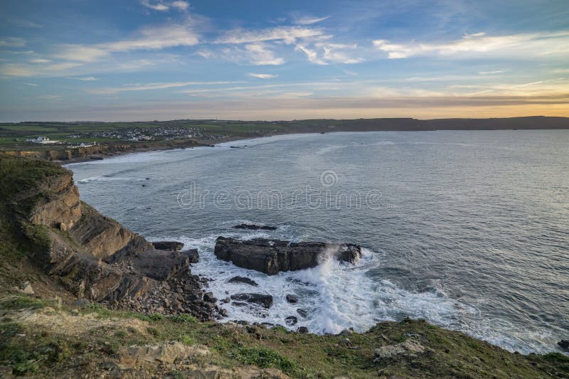 Cliff Viewpoint of Widemouth Bay at Sun Down Stock Image - Image of ...