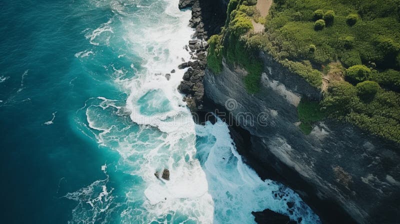 Cliffs Adorned with Grass and Trees and a Blue Water. Bali S Coastline ...