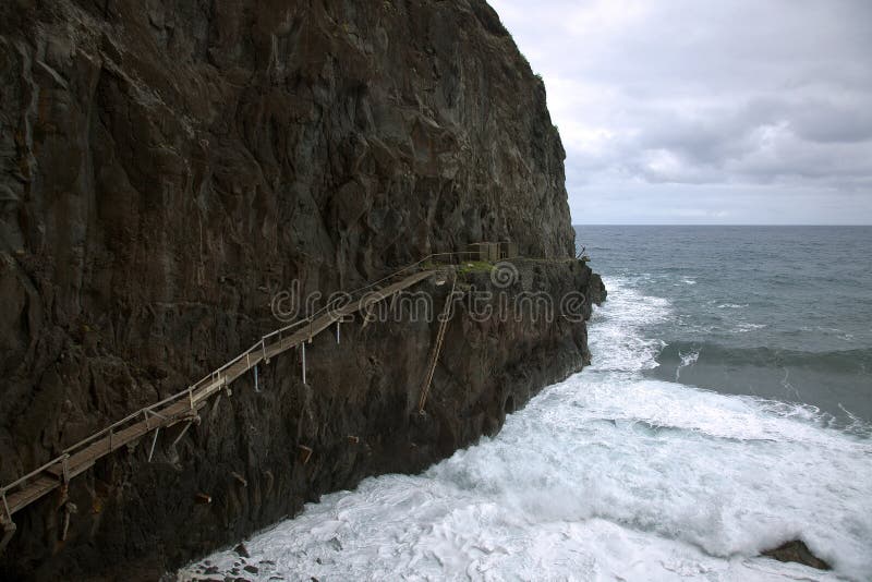 Cliffs at the Atlantic Ocean by Madeira Stock Image - Image of vulcanic ...