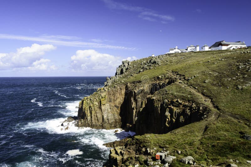 Cliffs and Breaking Waves at Lands End in Cornwall Stock Image - Image ...