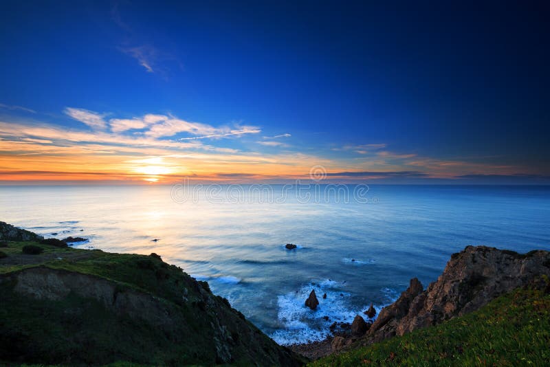 Cliffs Cabo Da Roca at Sunset Stock Photo - Image of cliff, sunset ...