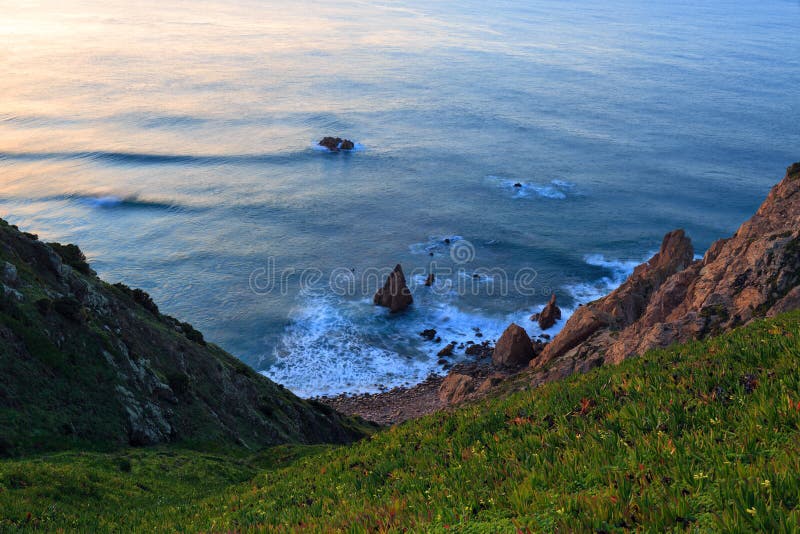 Cliffs Cabo Da Roca at Sunset Stock Image - Image of roca, clouds: 73144535