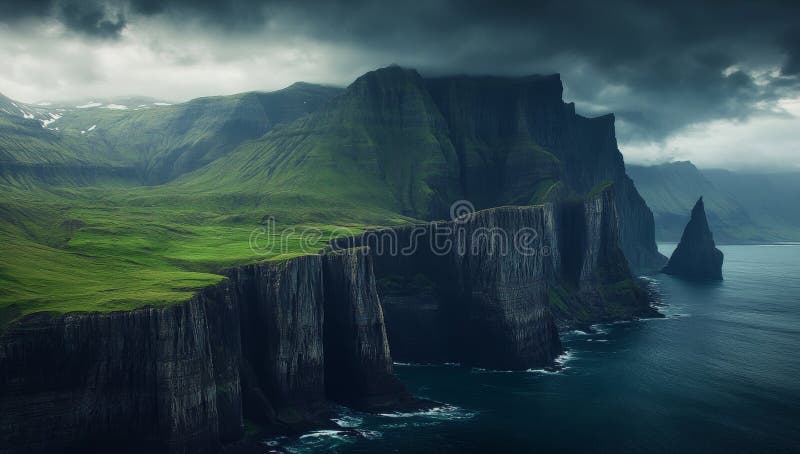 Cliffs of Dramatic Proportions Lining the Coast Under a Dark and ...
