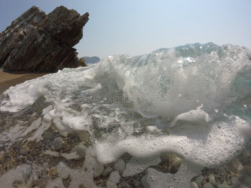Cliffs, Frothy Waves Lapping on the Shore Stock Image - Image of foam ...