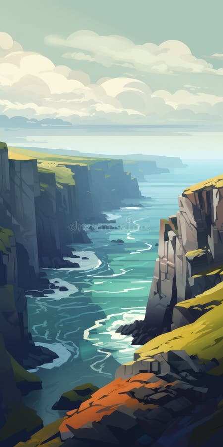 Eerily Realistic Digital Painting of a Grandiose Mountain Cliff and Sea ...