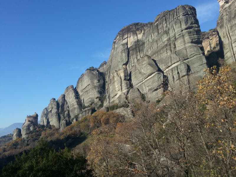 Cliffs of Meteora, Greece stock image. Image of fall - 98694619