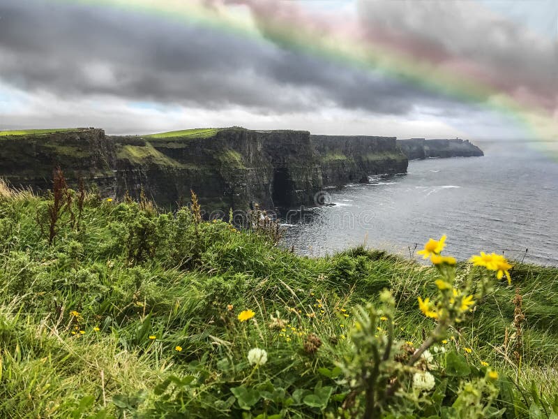Cliffs of Moher with Rainbow after a Rainstorm Stock Photo - Image of ...