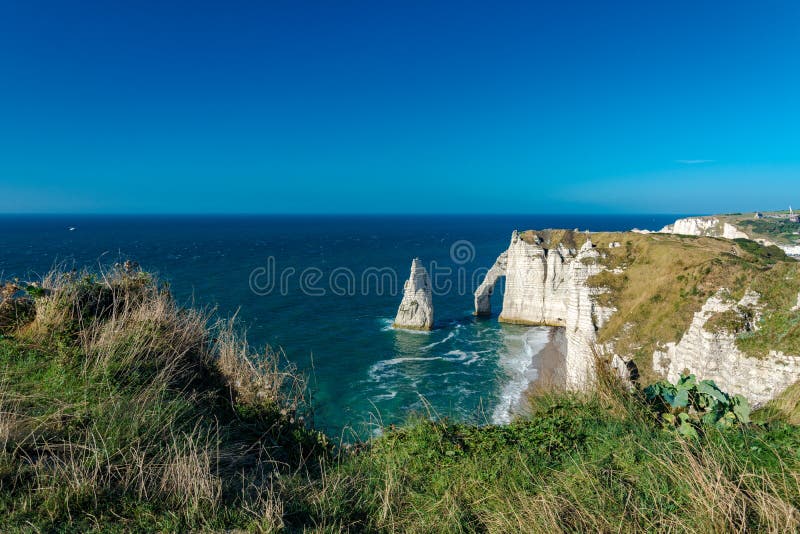 The Cliffs Named the Needle and the Aval in Etretat Stock Image - Image ...