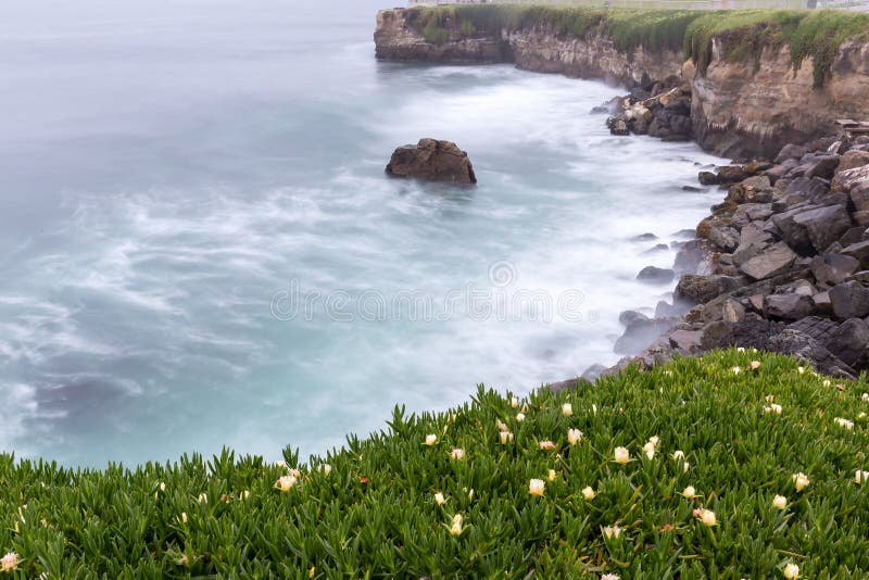 Cliffs and Ocean in Santa Cruz at Dawn Long Exposure Stock Photo ...