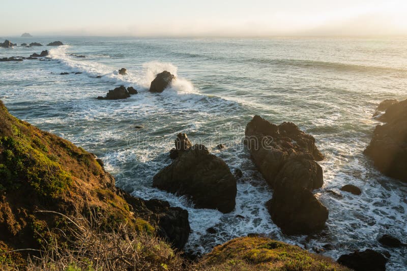 Cliffs and Pacific Ocean at Sunset, California Coastline Stock Photo ...