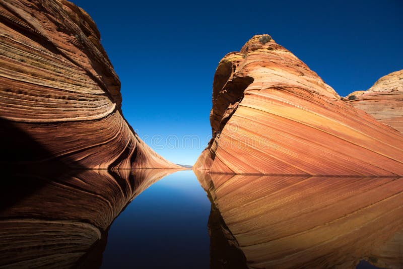 Cliffs Reflecting in the Water Surface in the Wave Arizona Stock Photo ...