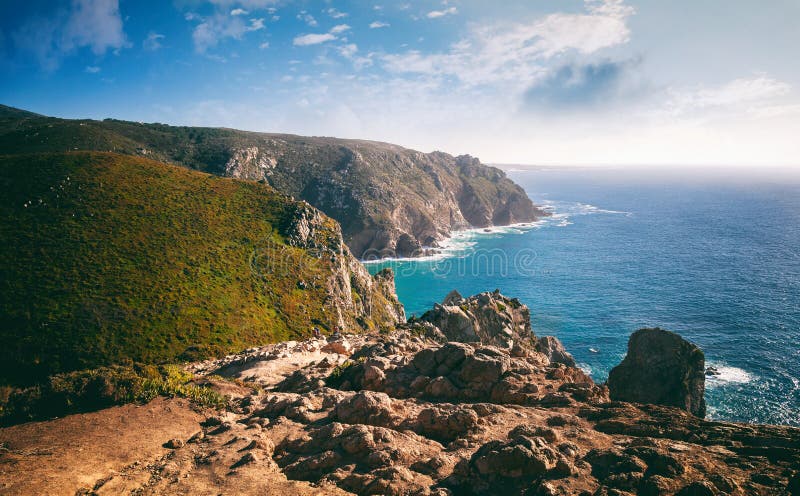 Cliffs and Rocks of Cabo Da Roca, Beautiful Ocean Landscape Stock Photo ...