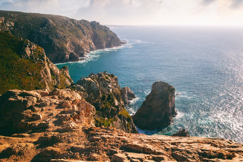 Cliffs and Rocks of Cabo Da Roca, Beautiful Ocean Landscape Stock Image ...