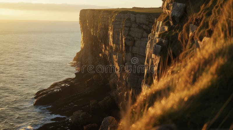 The Cliffs Stand Tall and Proud Bathed in the Warm Light of the Setting ...