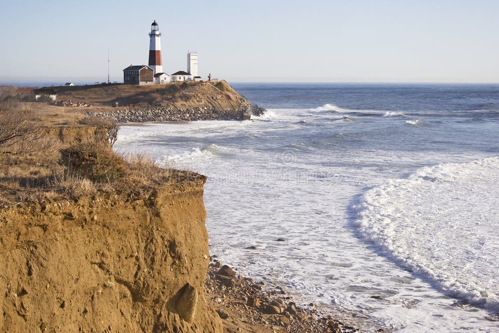 Cliffs To the Montauk Point Lighthouse. Stock Image - Image of beach ...