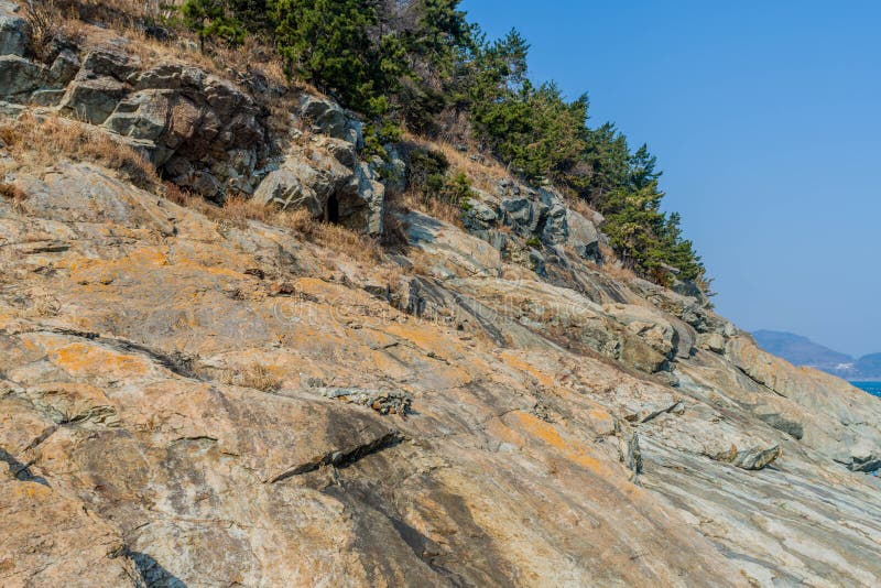 Cliffs Topped with Evergreen Trees Stock Image - Image of korea, park ...