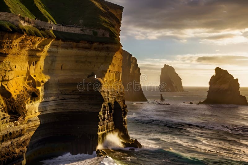 Cliffs Towering Over the Coastline Stock Illustration - Illustration of ...