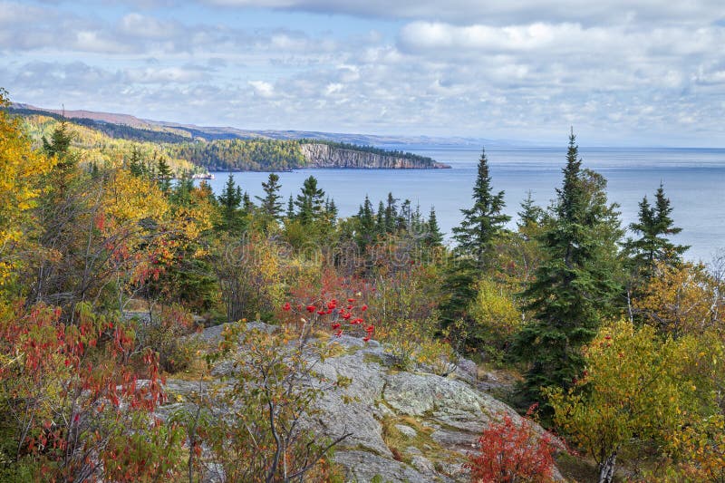 Cliffs and Trees in Fall Color Along Lake Superior in the Fall Stock ...