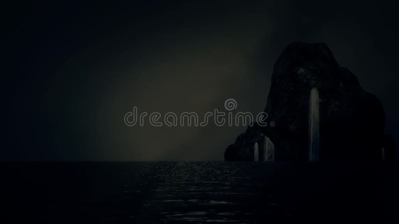 Cliffs with Waterfall in the Ocean Under a Lightning Storm Stock Video ...