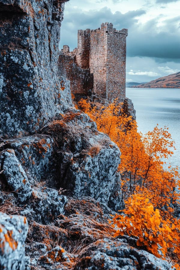Cliffside Castle by Water stock photo. Image of castle - 389062820