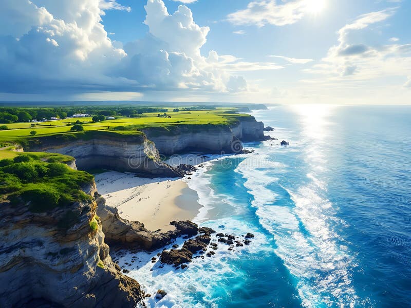 Cliffside Gulf Coast Beach with Azure Waters Stock Illustration ...
