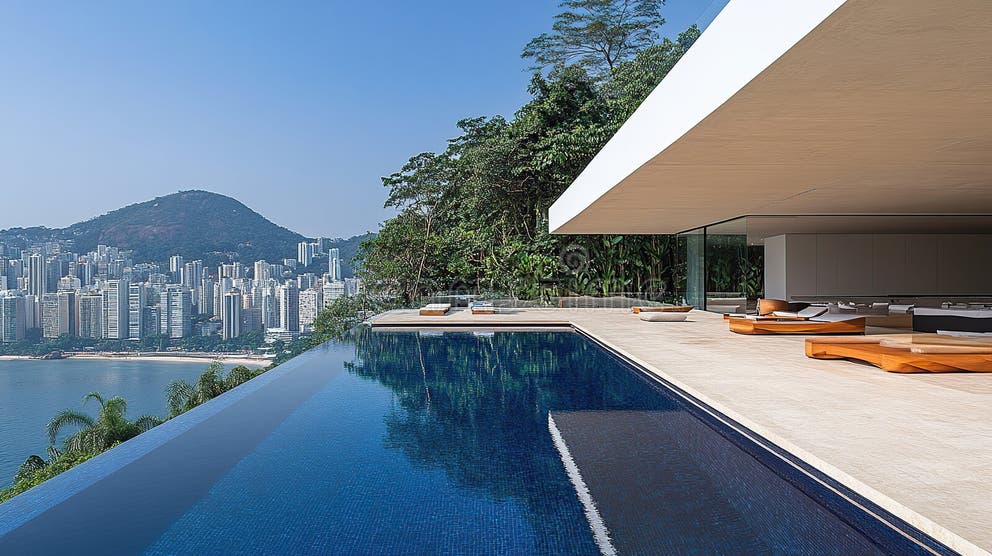 Cliffside Infinity Pool with City Views Stock Illustration ...